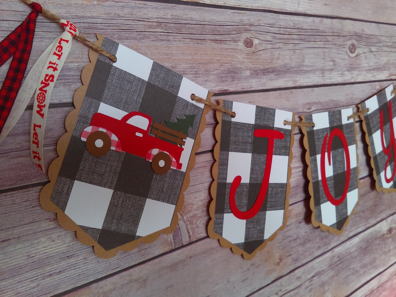 Buffalo Check Joy Banner, Buffalo Check Banner, Joy Banner, Holiday ...