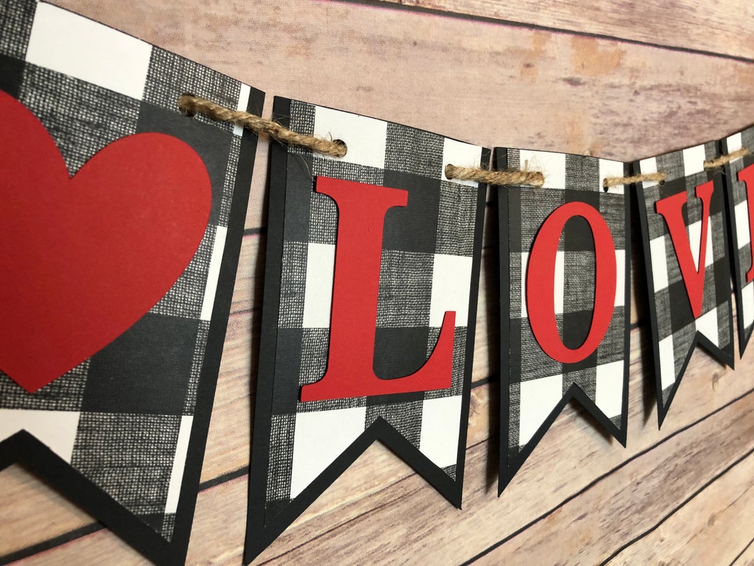 Buffalo Check Love Banner, Love Banner, Valentines Day Banner ...