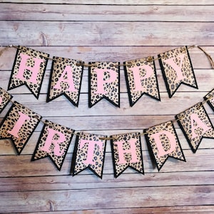 Leopard Banner, Pink Leopard Banner, Happy Birthday Banner, Leopard ...