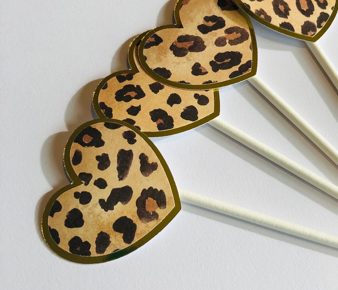Gold Leopard Heart Cupcake Toppers, Gold Heart Toppers, Gold Leopard ...