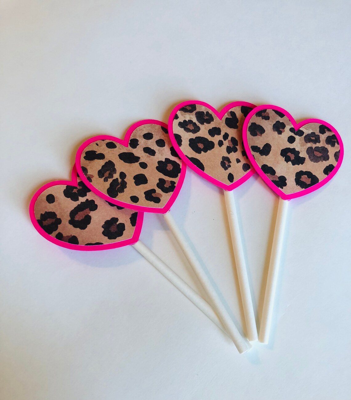 Hot Pink Leopard Heart Cupcake Toppers Pink Leopard Toppers - Etsy