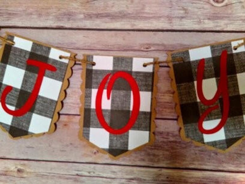 Buffalo Check Joy Banner, Buffalo Check Banner, Joy Banner, Holiday ...