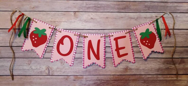 Gingham Strawberry High Chair Banner strawberry banner | Etsy