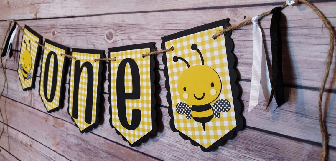 Gingham Bee High Chair Banner, Bee Banner, Bee High Chair Banner, Bee ...