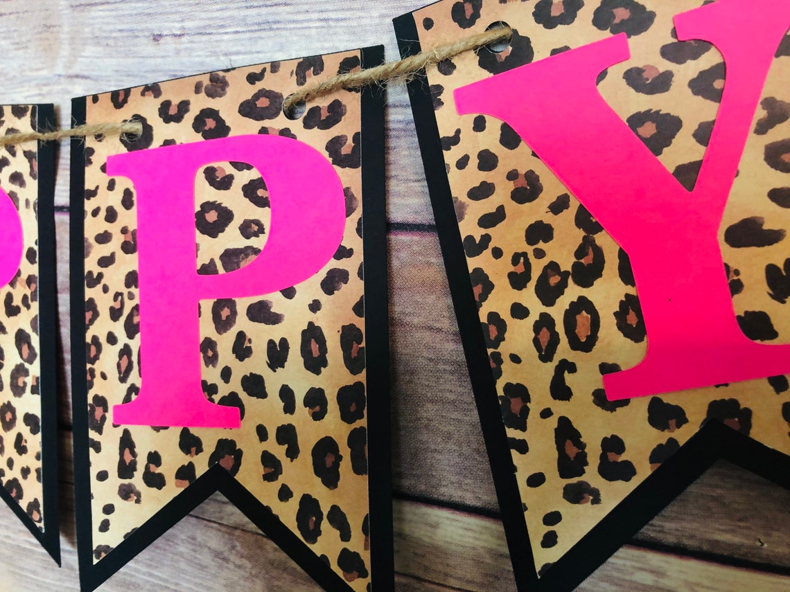 Leopard happy birthday banner leopard banner leopard | Etsy