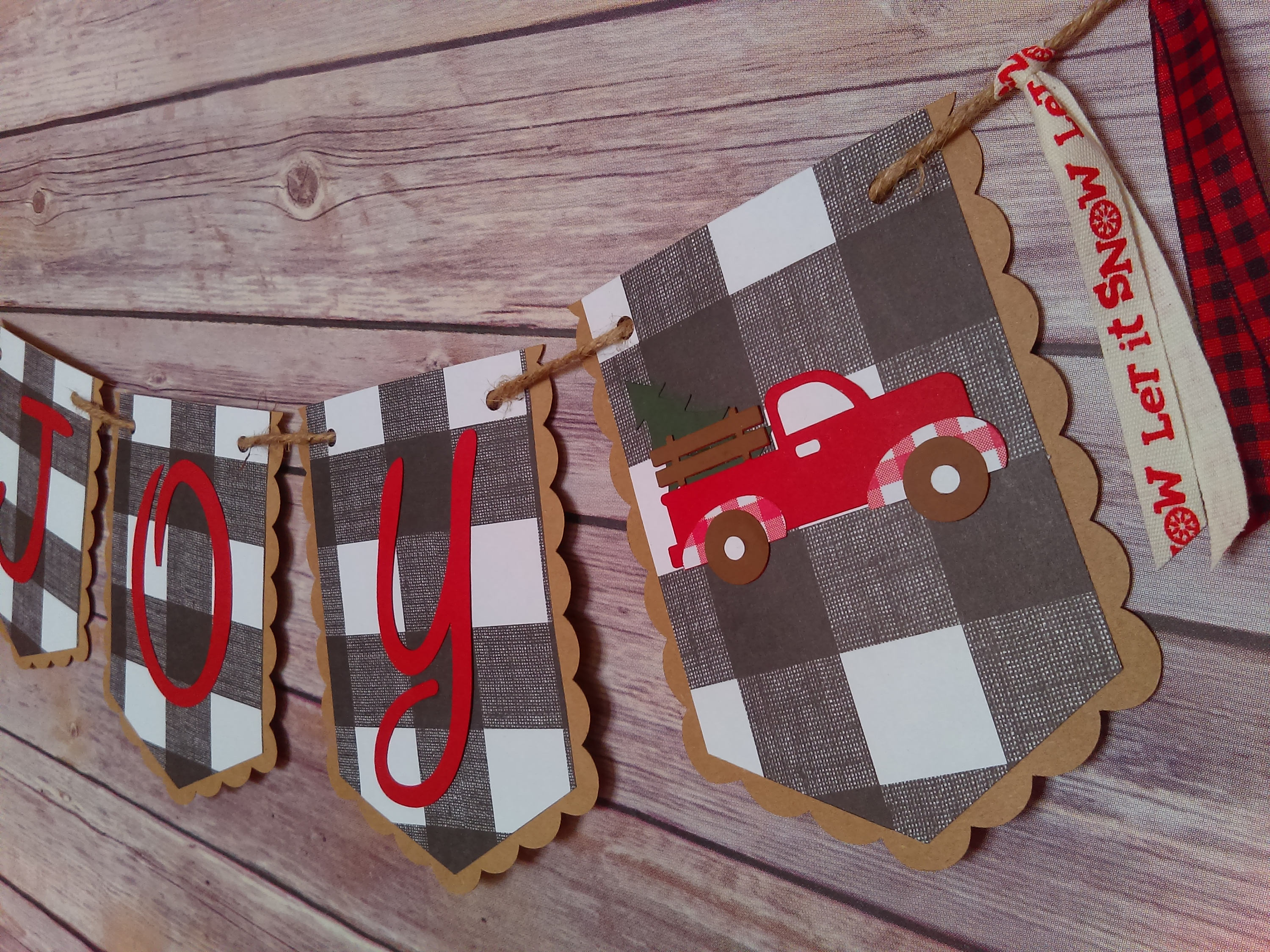 Buffalo Check Joy Banner, Buffalo Check Banner, Joy Banner, Holiday ...