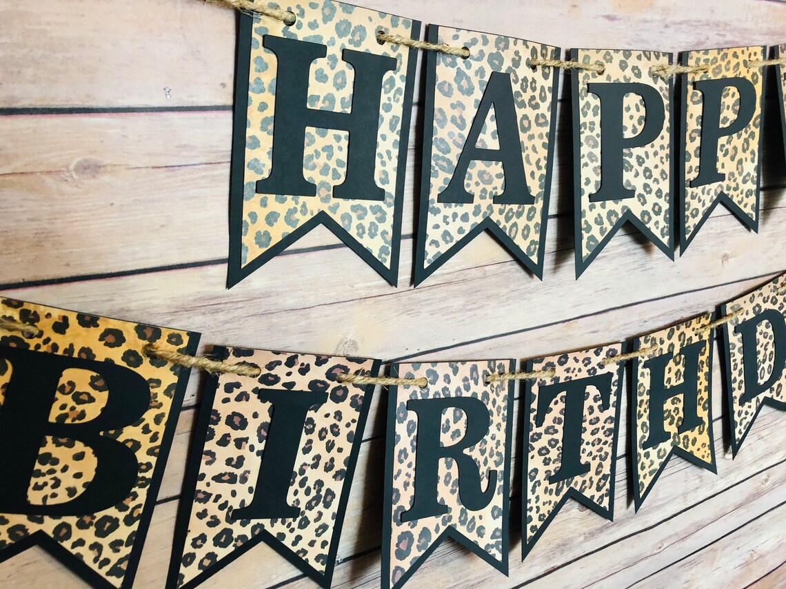 Leopard Happy Birthday Banner Leopard Birthday Banner - Etsy