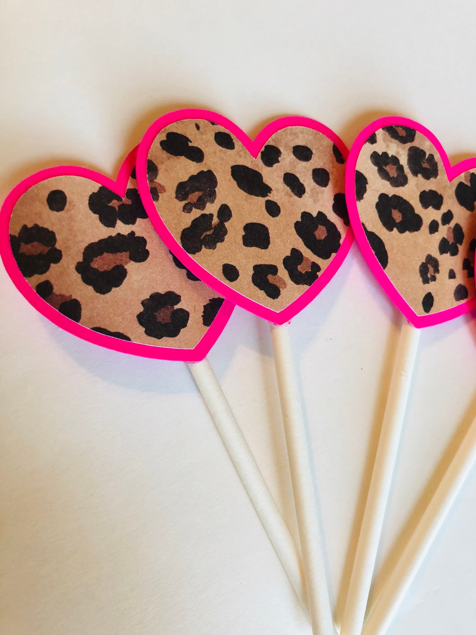 Hot Pink Leopard Heart Cupcake Toppers Pink Leopard Toppers - Etsy