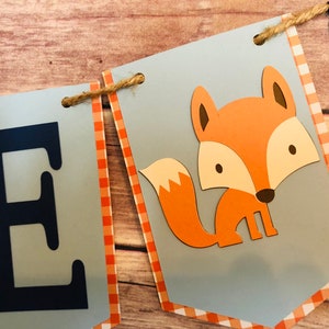 Gingham Fox Banner, Fox Banner, Fox High Chair Banner, Woodland Banner ...