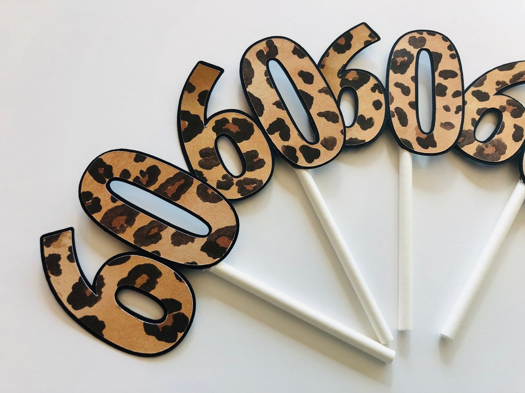 60 Leopard Toppers, 60 Toppers, 60 Cupcake Toppers, Leopard Toppers ...