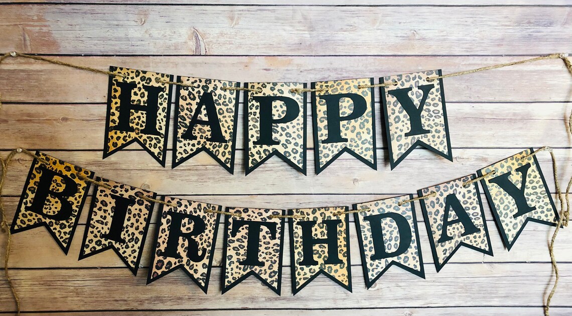 Leopard Happy Birthday Banner Leopard Birthday Banner - Etsy