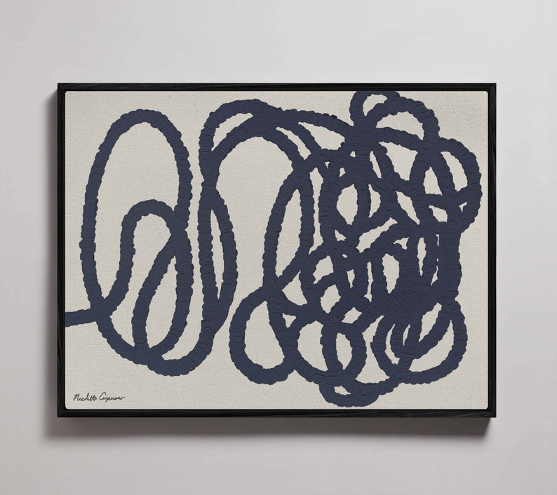 Squiggles. Blue. Modern, Black, White, Art, Happy, Minimalist, Japandi ...
