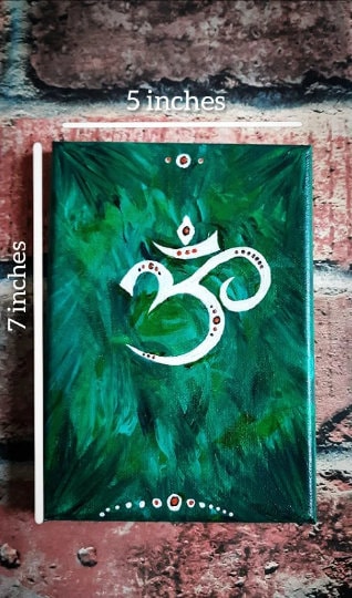 Green and White 5x7in Om Symbol Painting on Canvas - Etsy