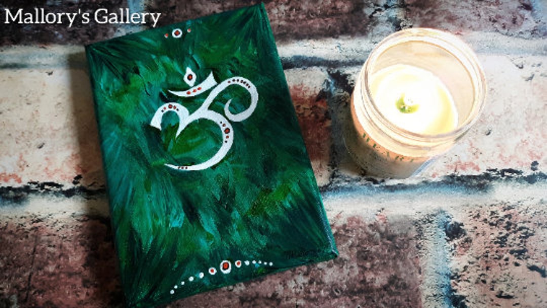 Green and White 5x7in Om Symbol Painting on Canvas - Etsy