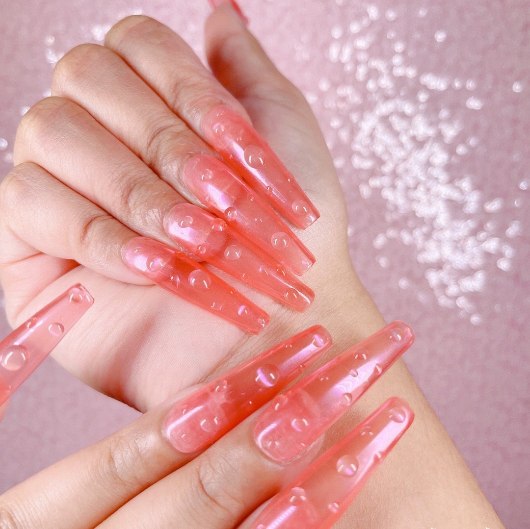 Dew Dropped Glossy Press-on Jelly Nails| All Lengths| High-quality ...