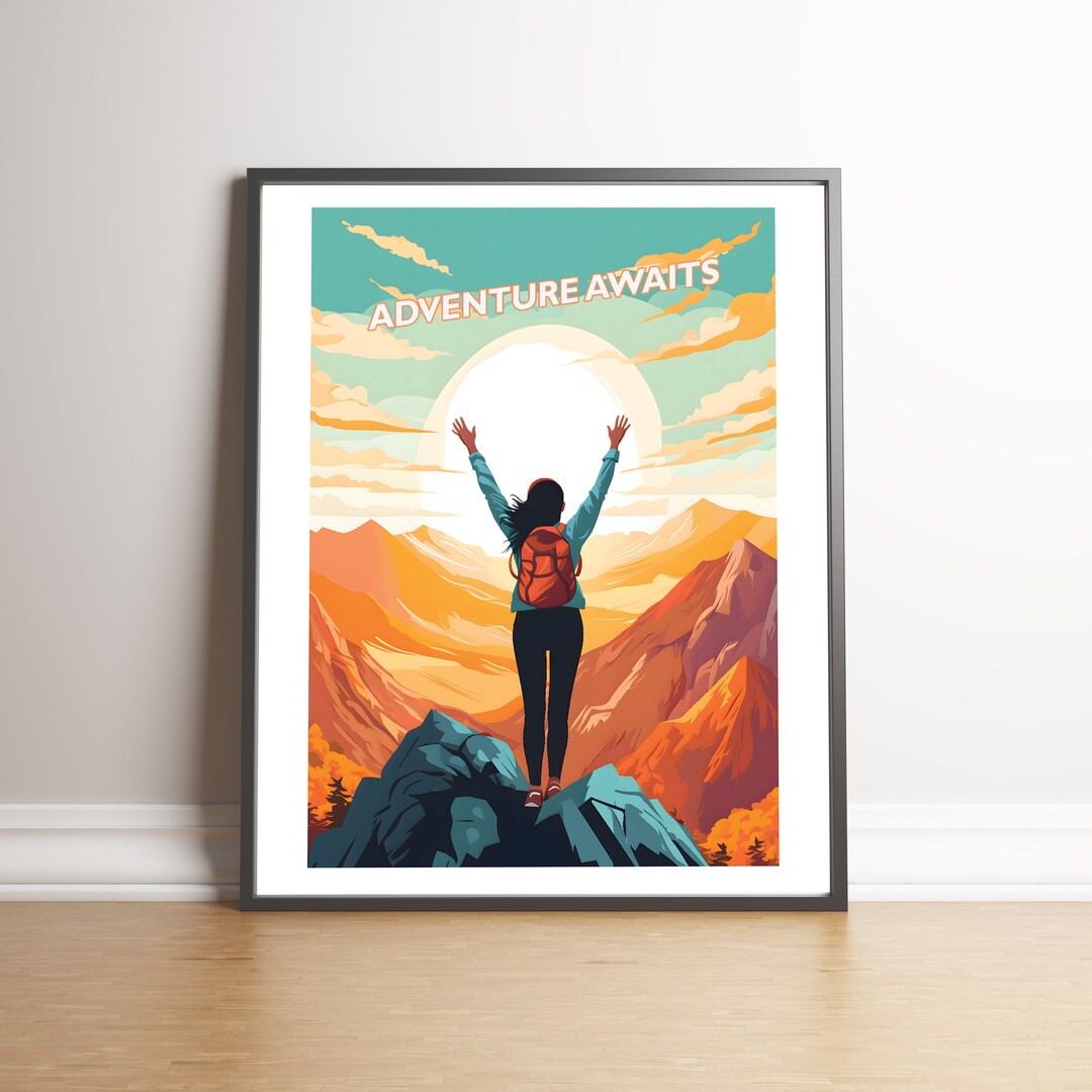 Adventure Awaits Hiking Camping Trail Running - Premium Matte Vertical ...