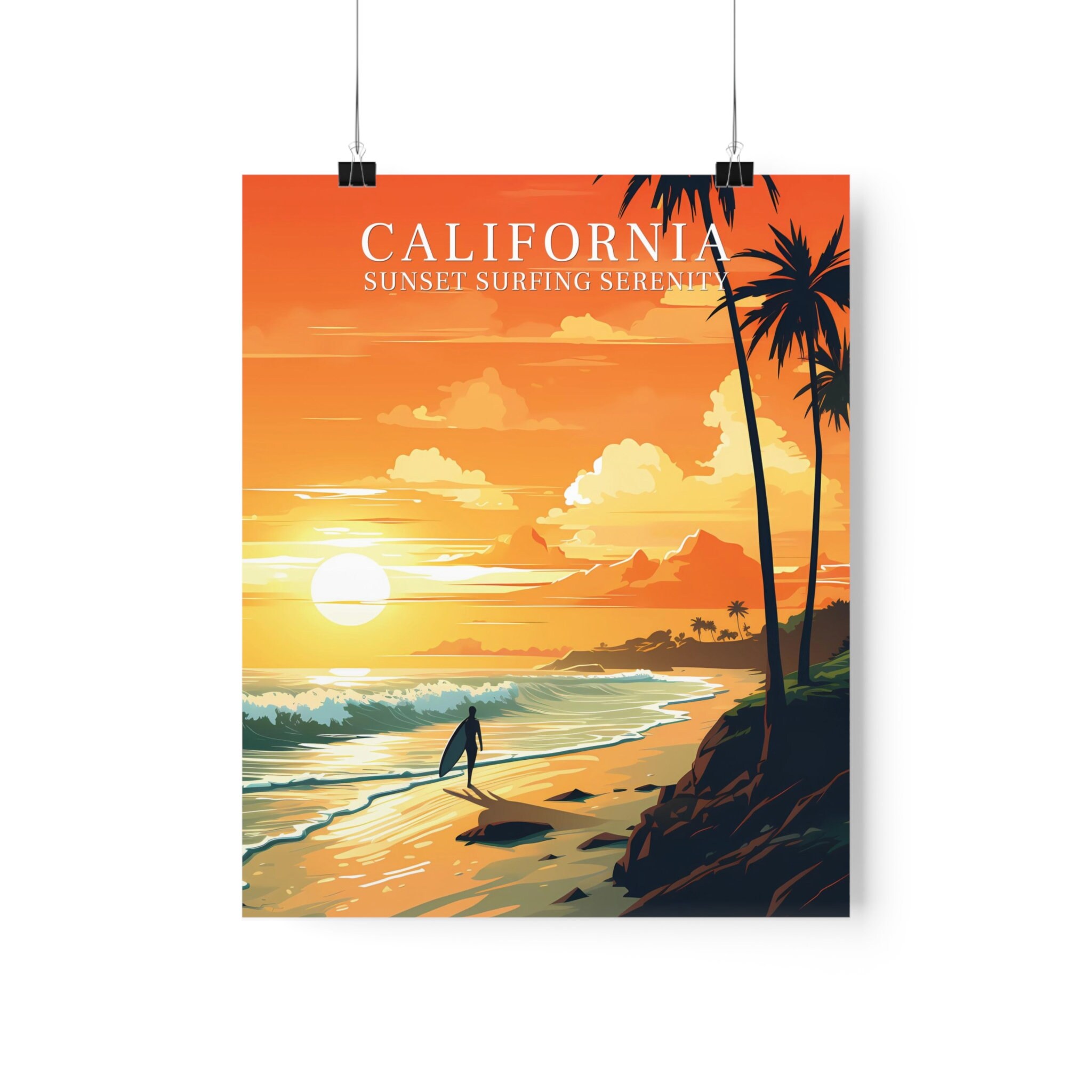 California Sunset Surfing Serenity Ocean Beach. Surfer, Waves Premium ...