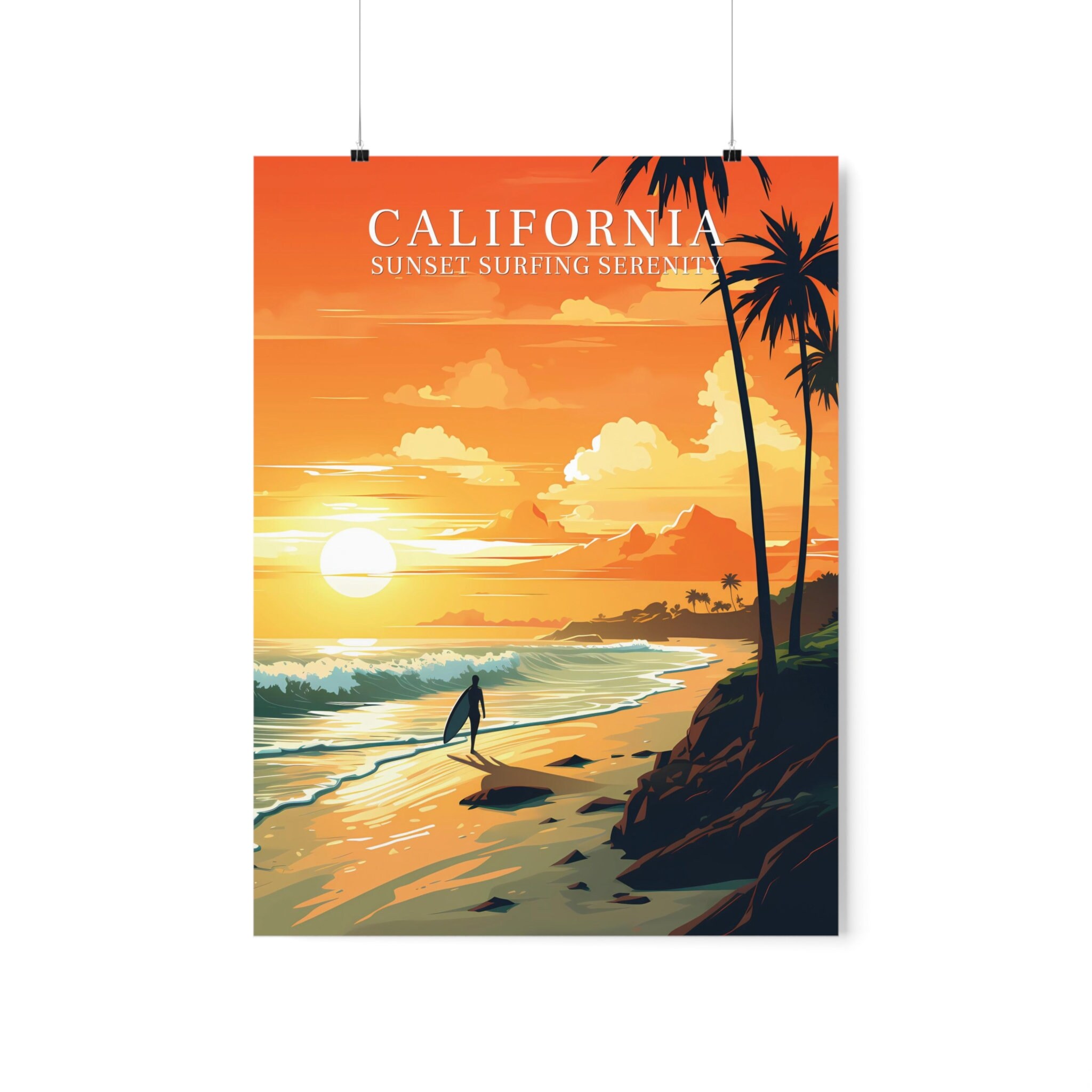 California Sunset Surfing Serenity Ocean Beach. Surfer, Waves Premium ...