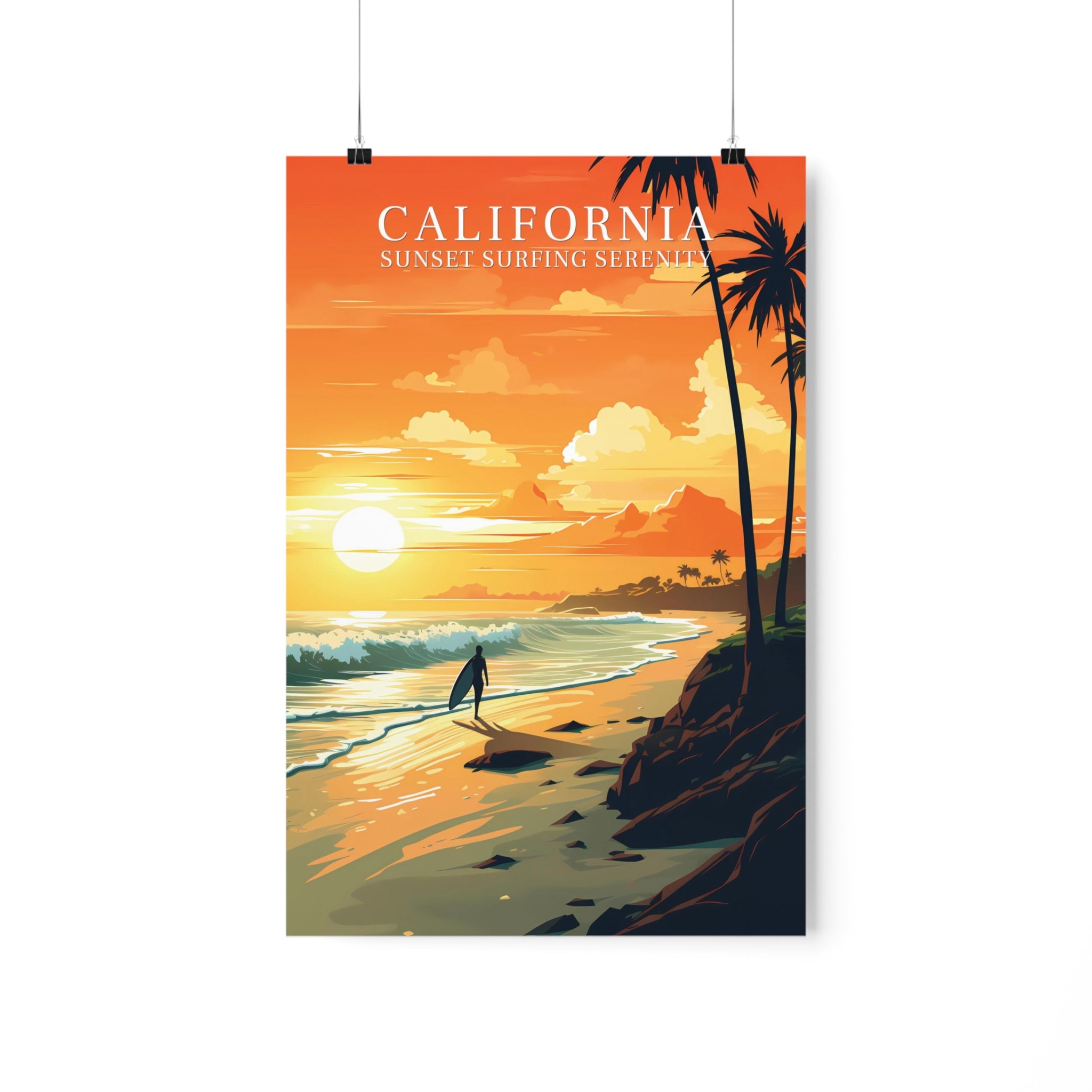 California Sunset Surfing Serenity Ocean Beach. Surfer, Waves Premium ...