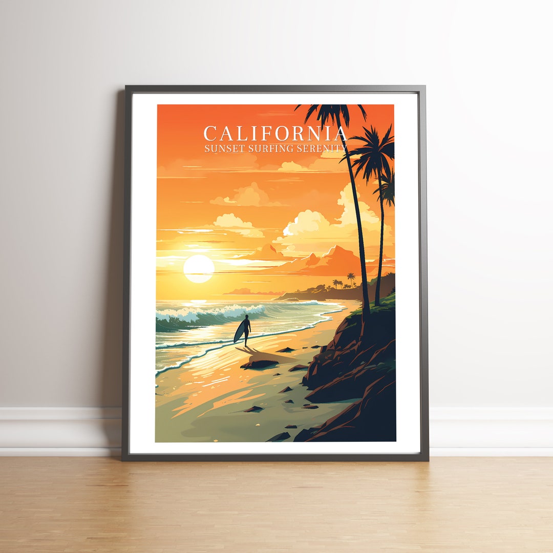 California Sunset Surfing Serenity Ocean Beach. Surfer, Waves - Premium ...
