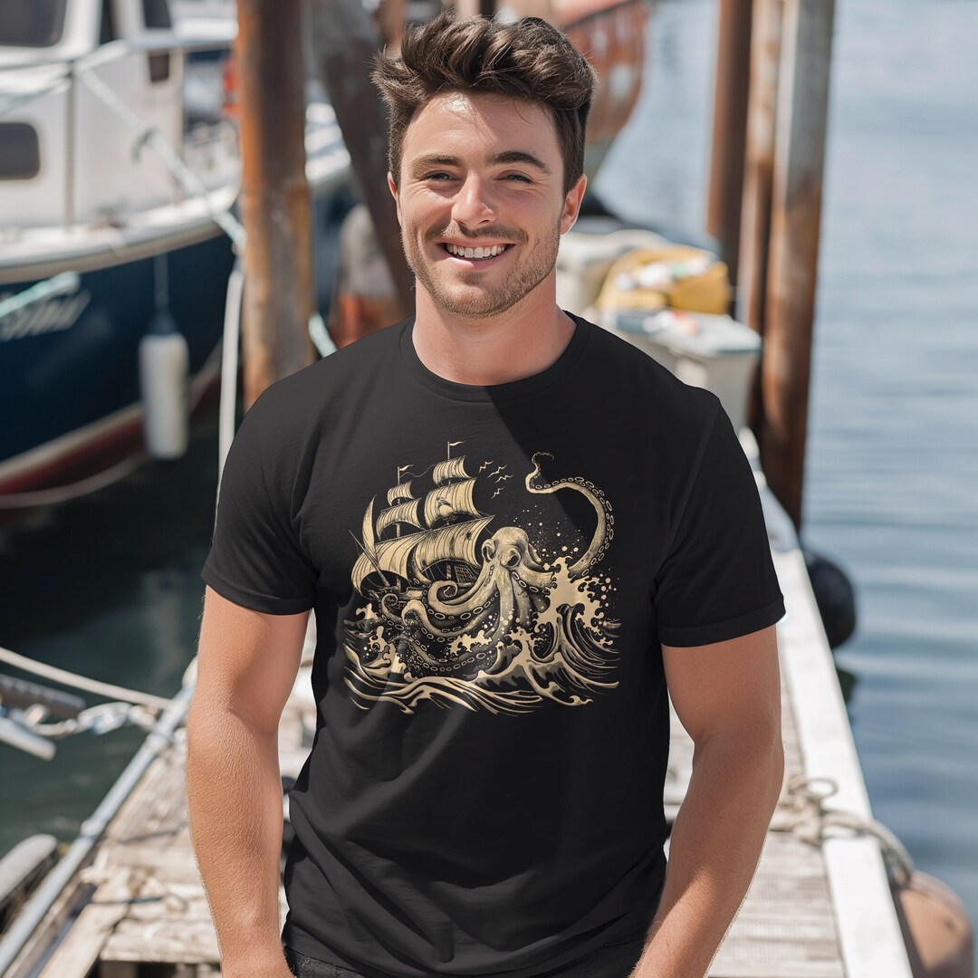 Kraken Attack - Vintage Sea Monster Seaman Sailor Fisherman Short ...
