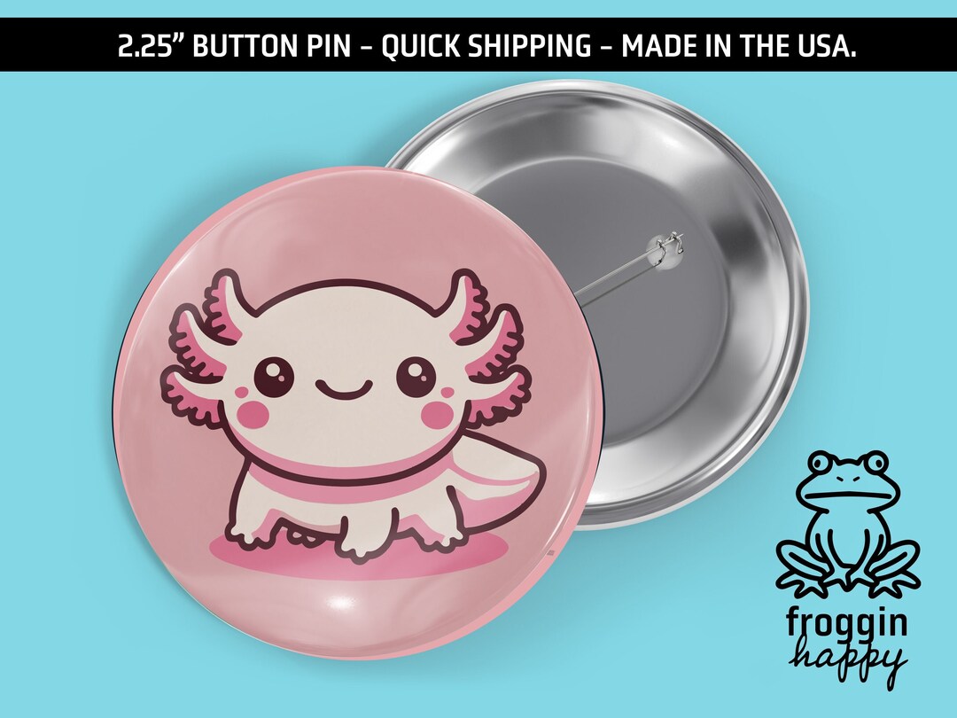 Axolotl Button, Cute Salamander Pin Badge, Pink Pinback Button - 2.25 Inch Unique Animal Gift ...