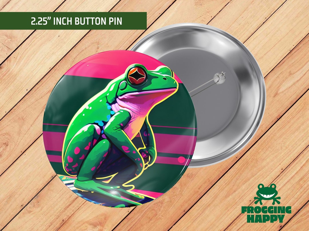 2.25 Inch Neon Retro Frog Button Pin Frog Buttons - Etsy