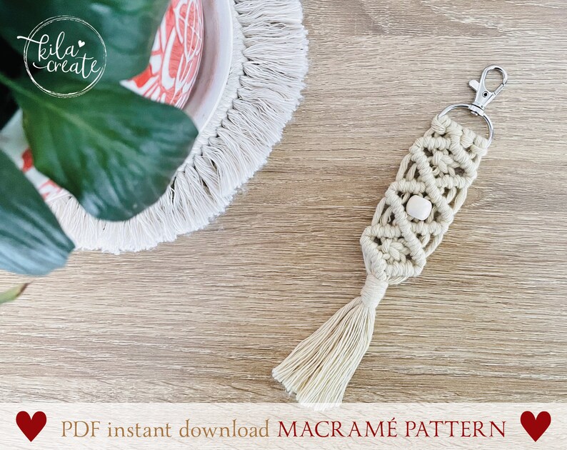 Macrame Key Chain With Beads PDF Pattern Tutorial Instant - Etsy