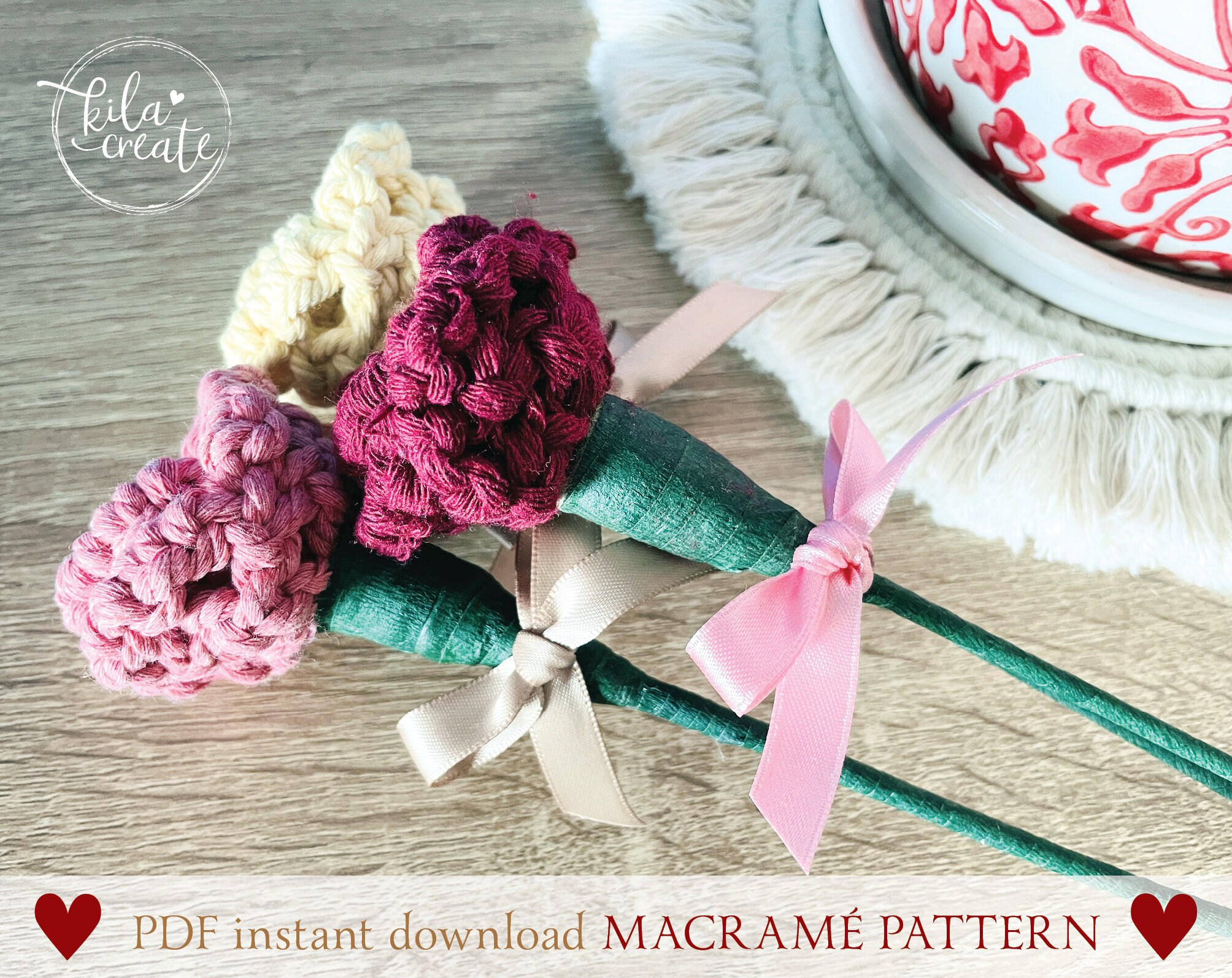 Macrame Long Stem Rose PDF Pattern Tutorial Instant Download Free ...