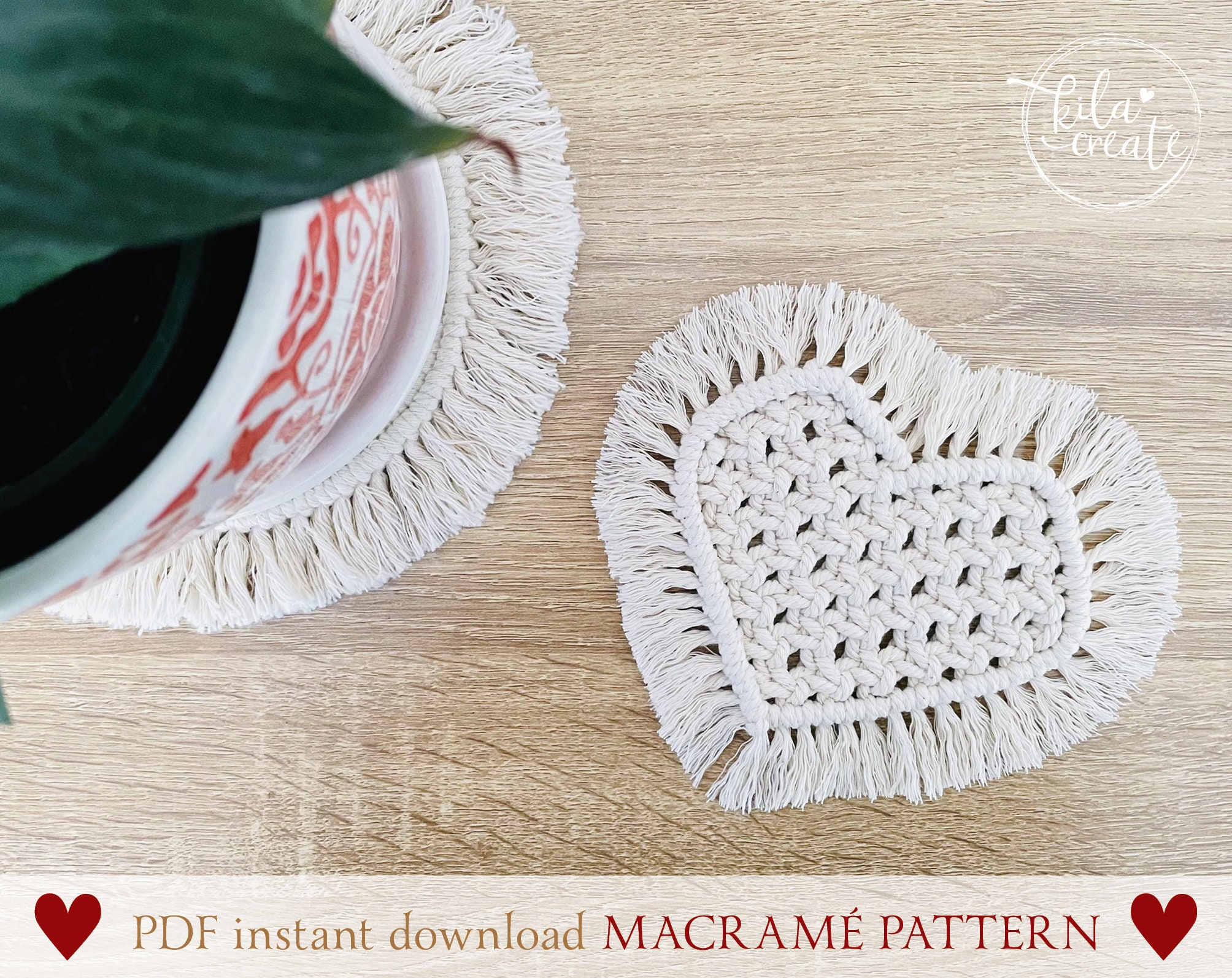 Macrame Heart Coaster PDF Pattern Tutorial Instant Download Free ...