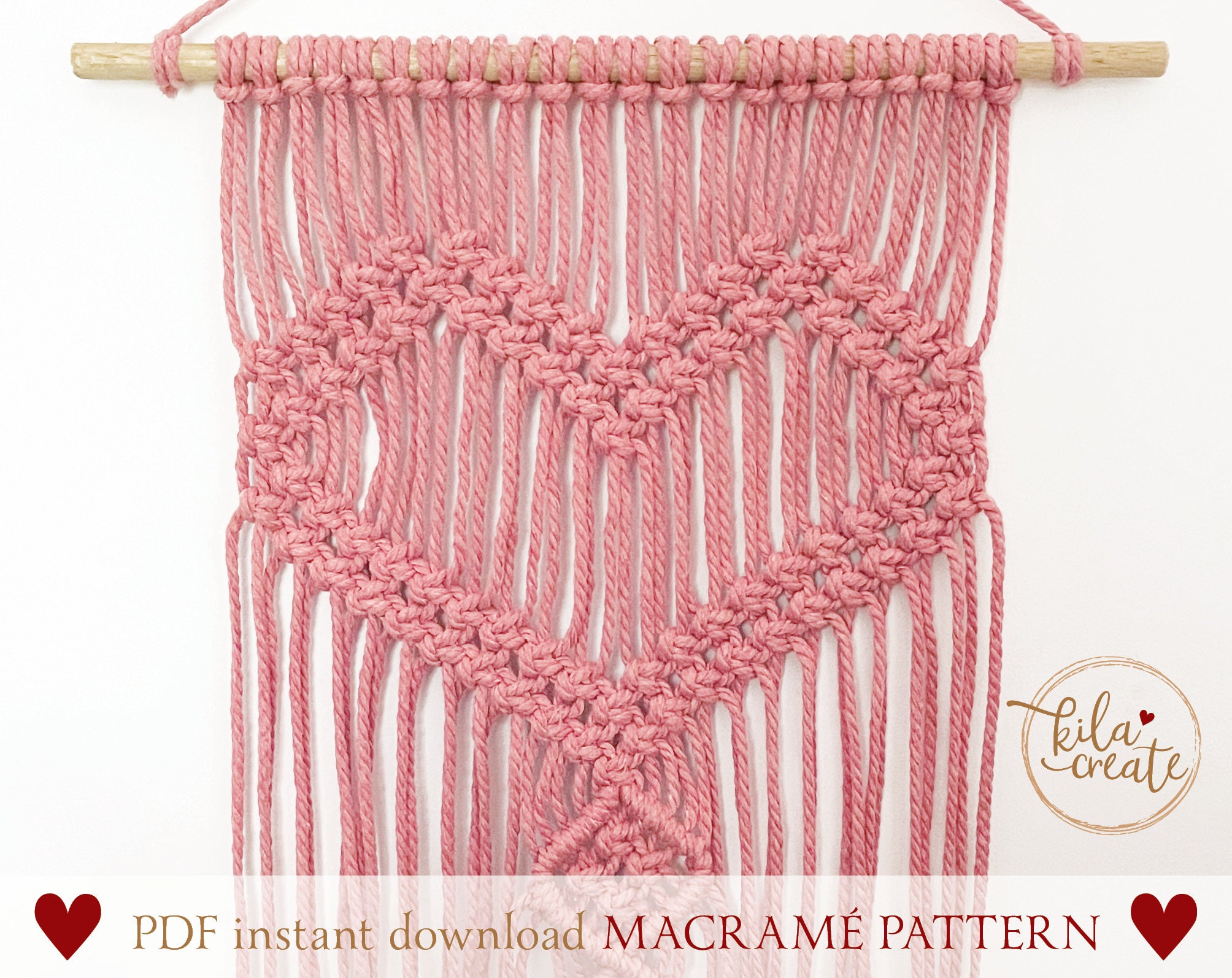 Macrame Heart Wall Hanging PDF Pattern Tutorial Instant Download Free Macrame Knot Guide ...