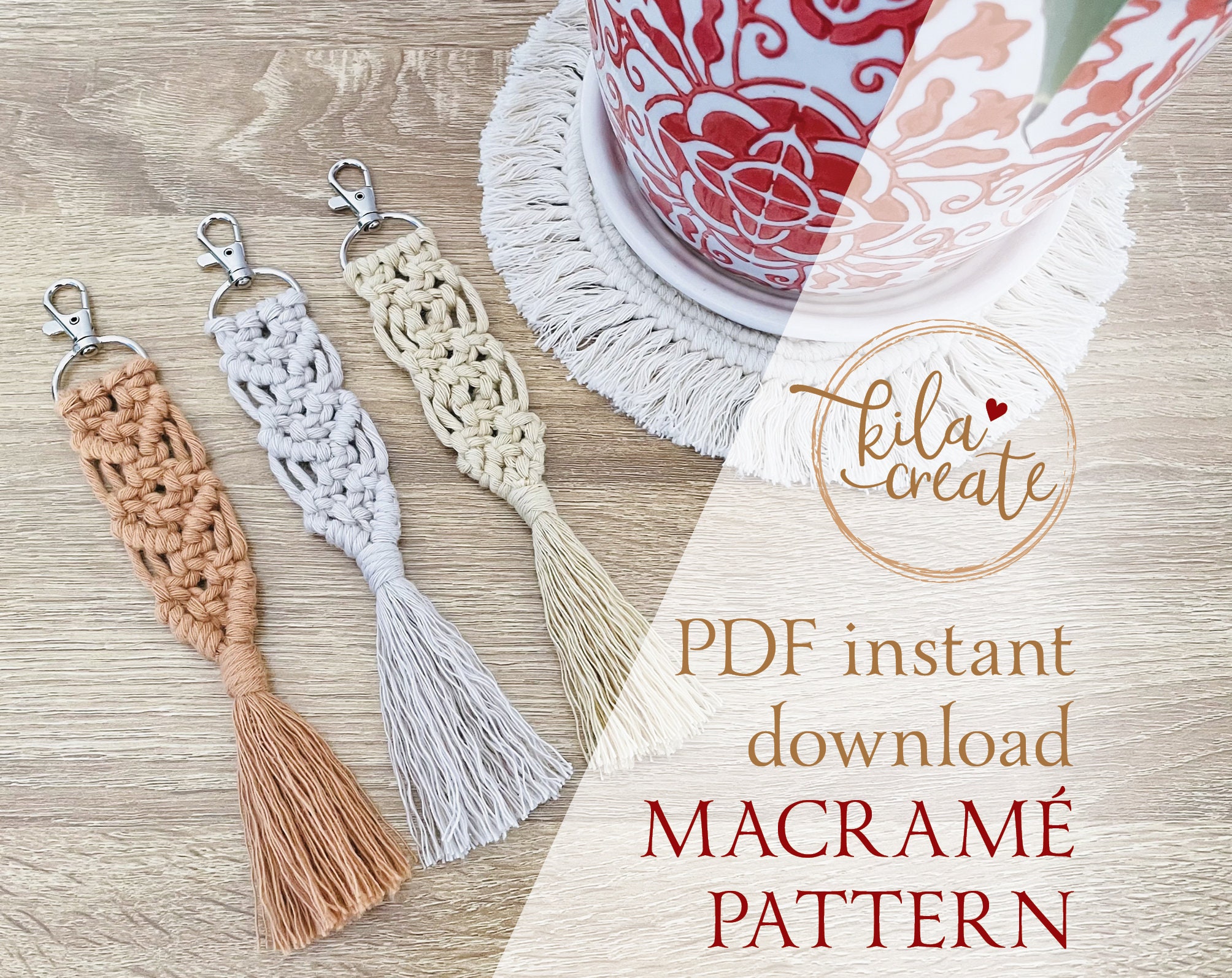 Macrame Key Chain PDF Pattern Tutorial Instant Download Free Macrame ...