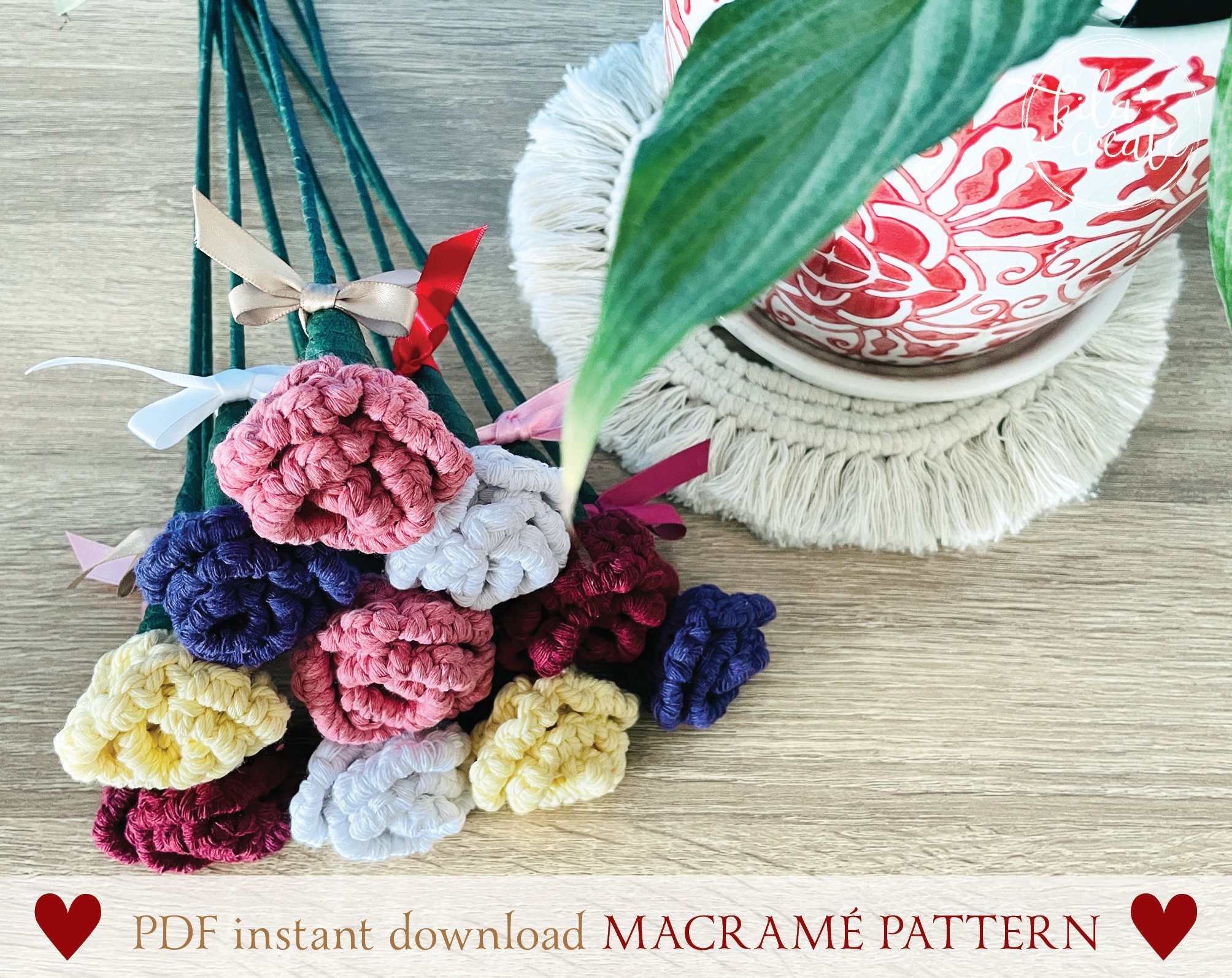 Macrame Long Stem Rose PDF Pattern Tutorial Instant Download Free ...