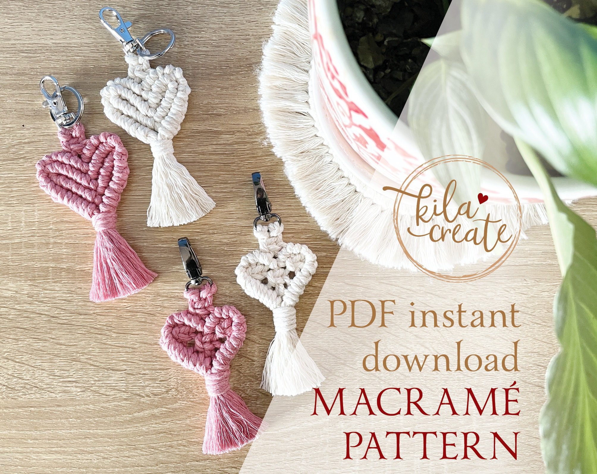Macrame Heart Key Chain PDF Pattern Tutorial Instant Download Free Macrame Knot Guide Boho ...