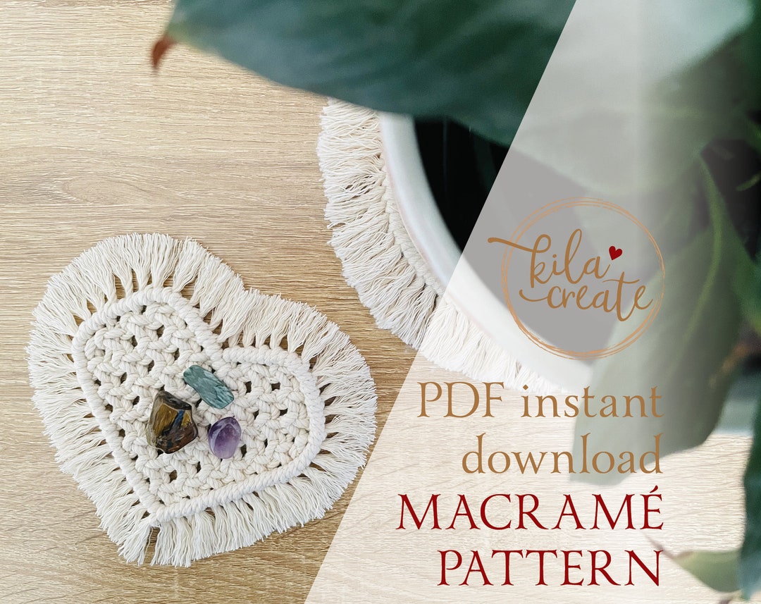 Macrame Heart Coaster PDF Pattern Tutorial Instant Download Free Macrame Knot Guide | Boho ...