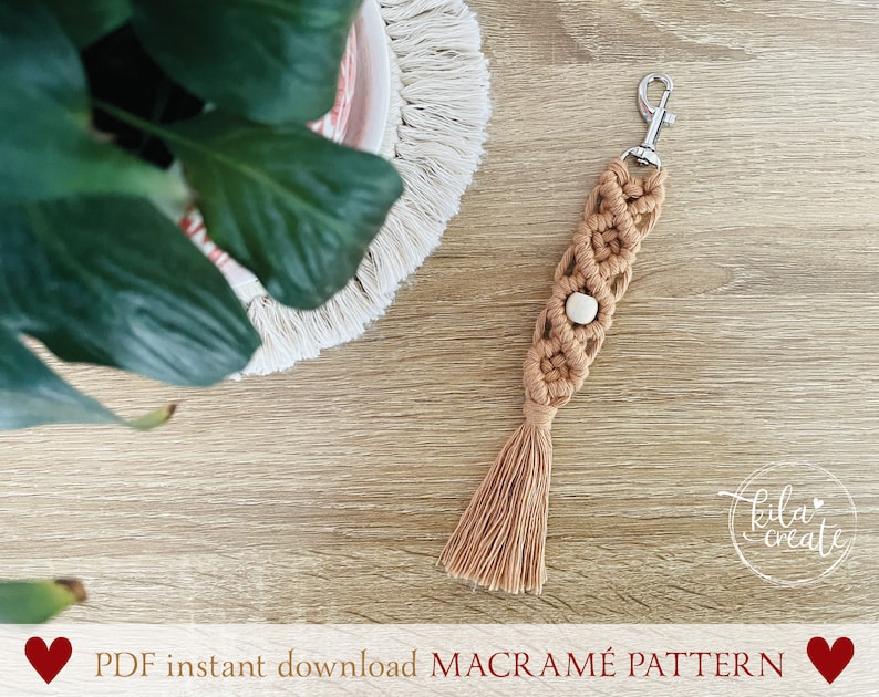 Macrame Key Chain With Beads PDF Pattern Tutorial Instant - Etsy