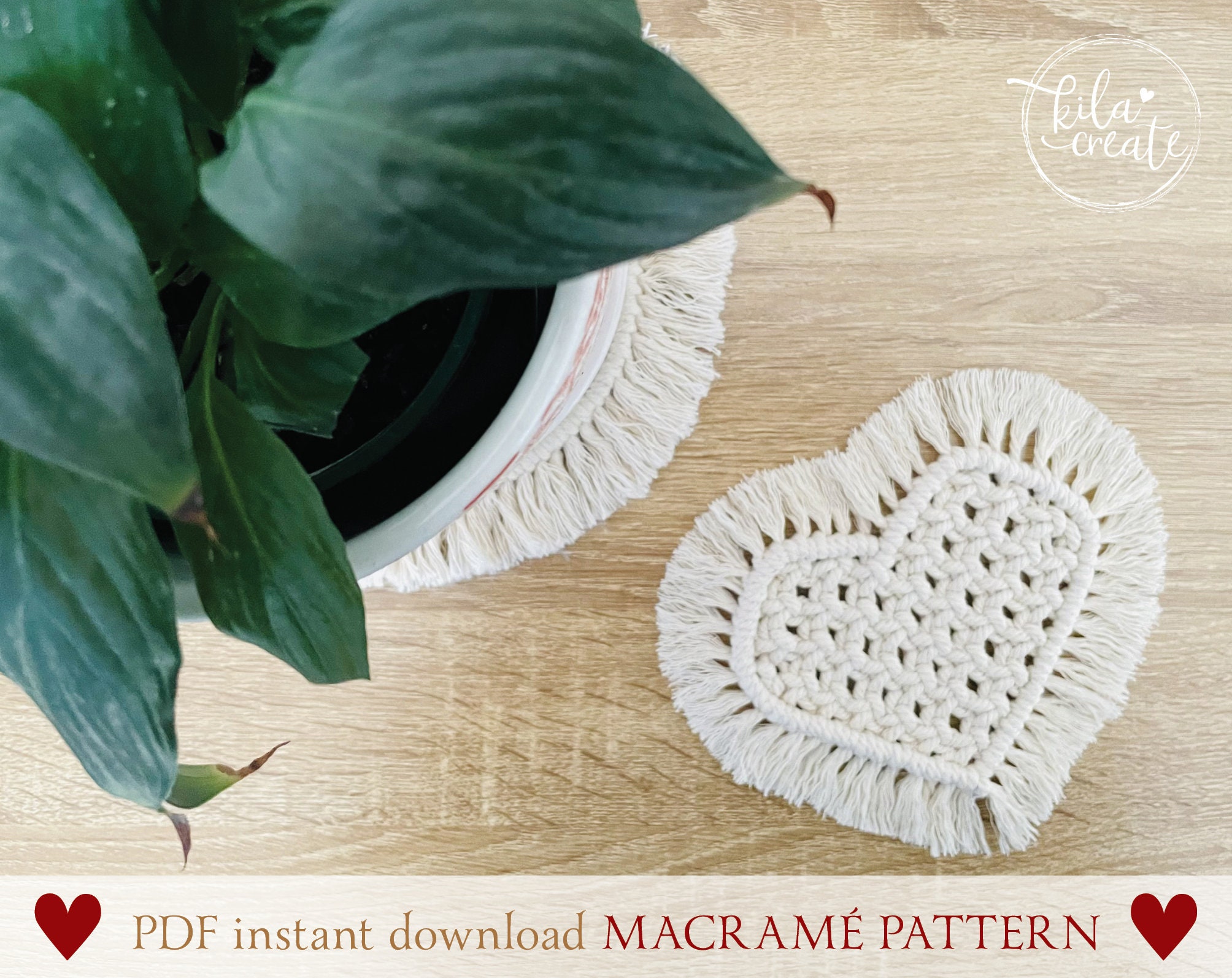 Macrame Heart Coaster PDF Pattern Tutorial Instant Download Free ...