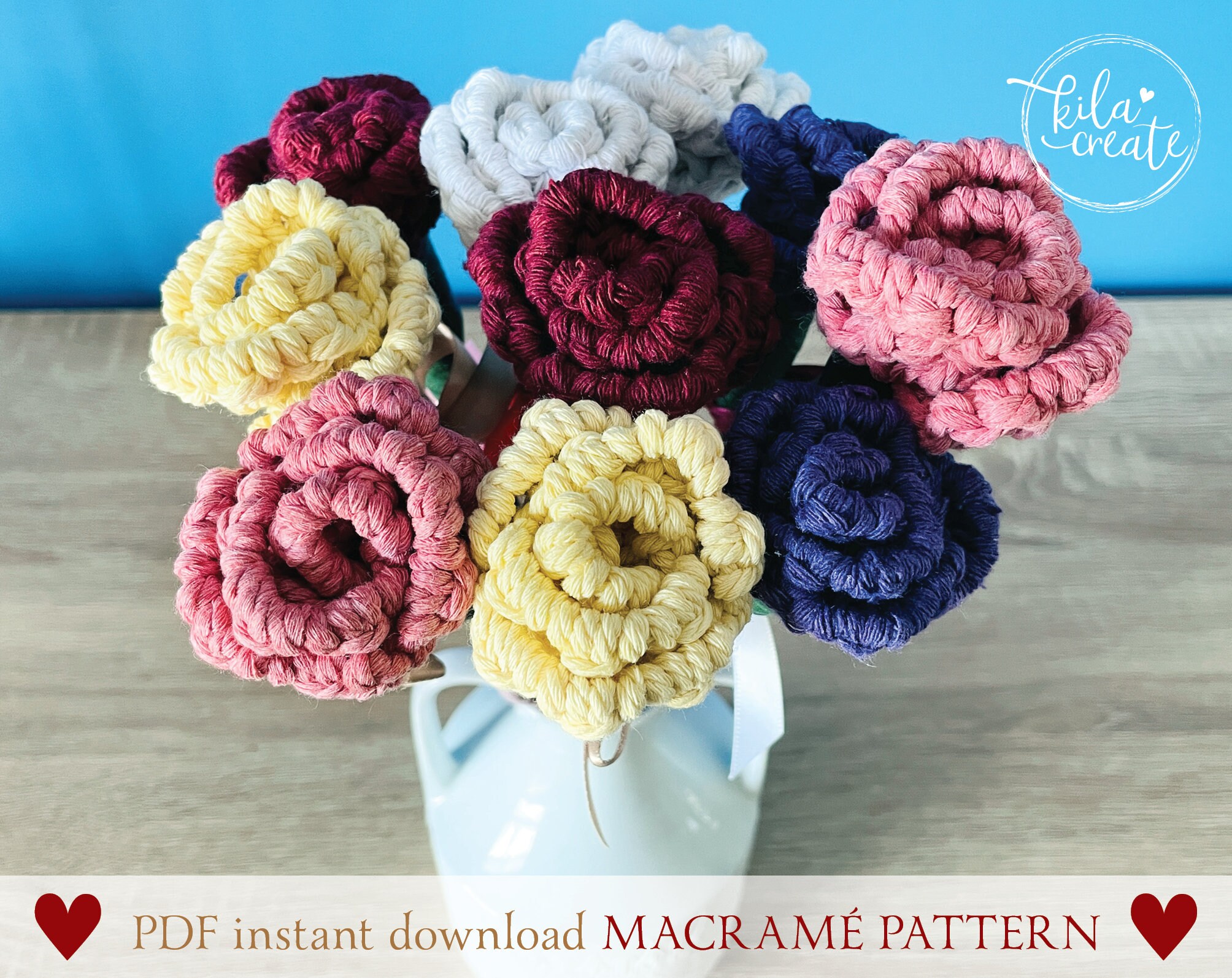 Macrame Long Stem Rose PDF Pattern Tutorial Instant Download Free ...