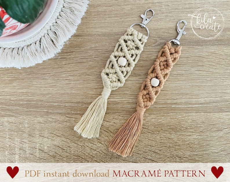 Macrame Key Chain With Beads PDF Pattern Tutorial Instant - Etsy