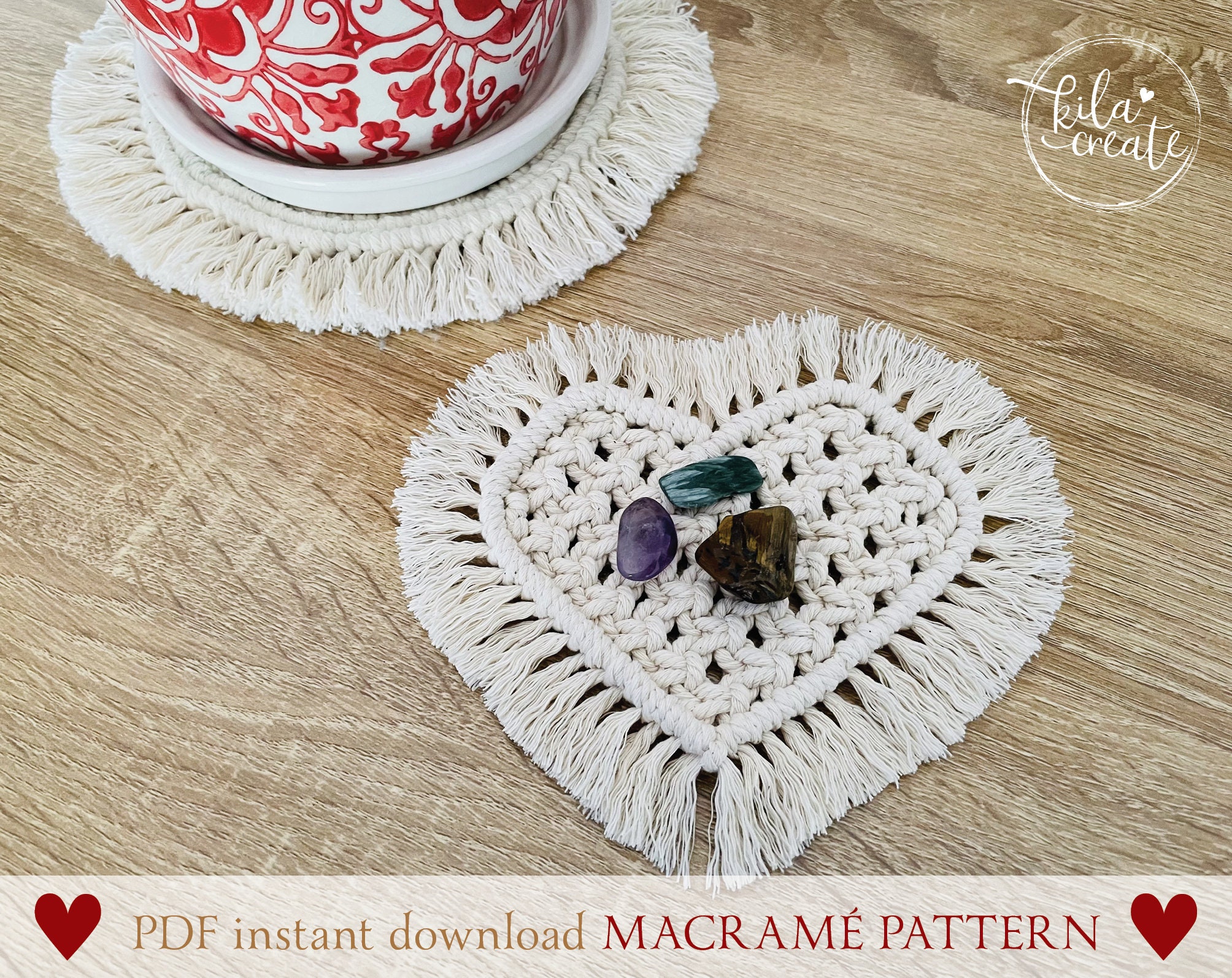 Macrame Heart Coaster PDF Pattern Tutorial Instant Download Free ...