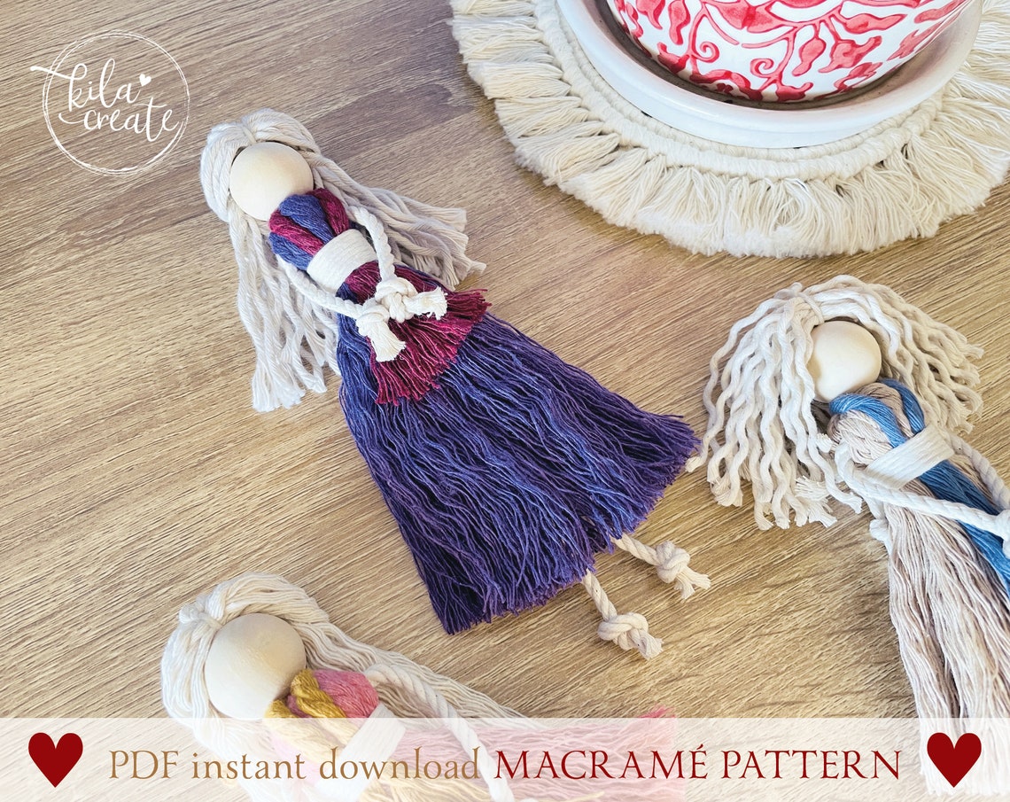 Macrame Doll PDF Pattern Tutorial Instant Download | Free Macrame Knot ...