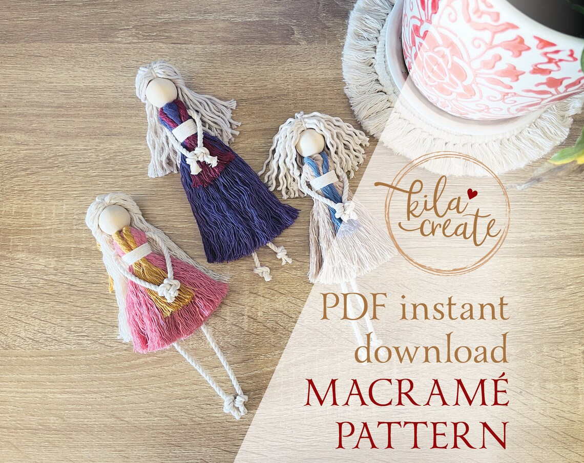 Macrame Doll PDF Pattern Tutorial Instant Download | Free Macrame Knot ...