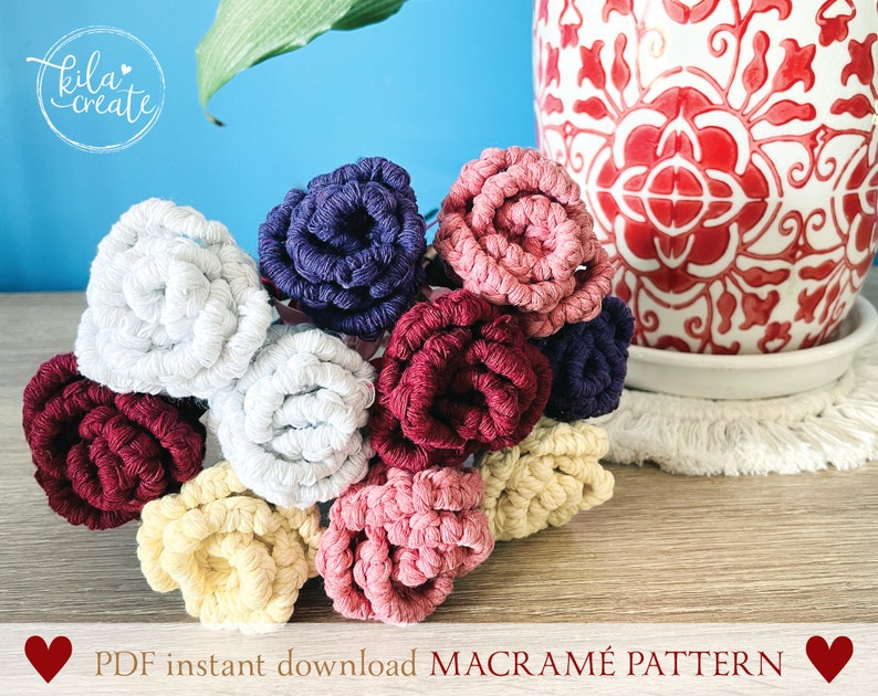 Macrame Long Stem Rose PDF Pattern Tutorial Instant Download Free ...