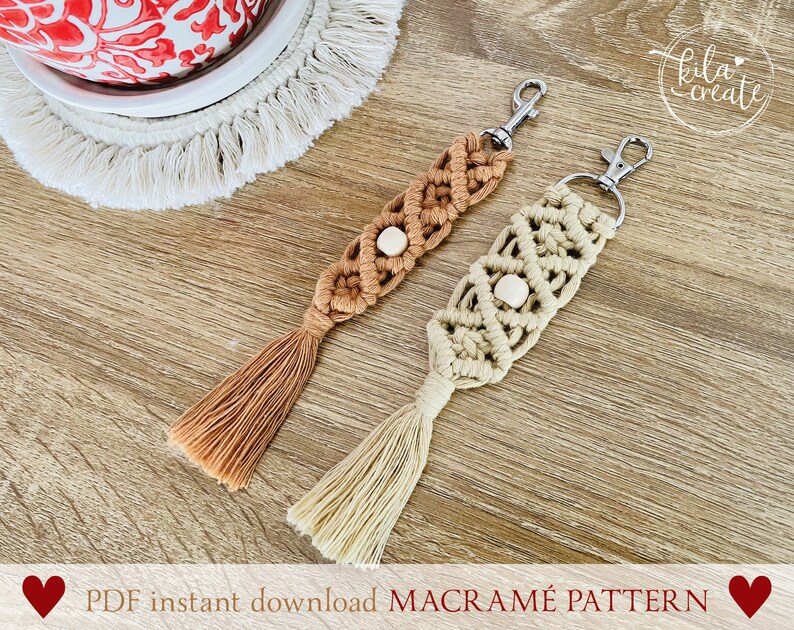 Macrame Key Chain With Beads PDF Pattern Tutorial Instant - Etsy