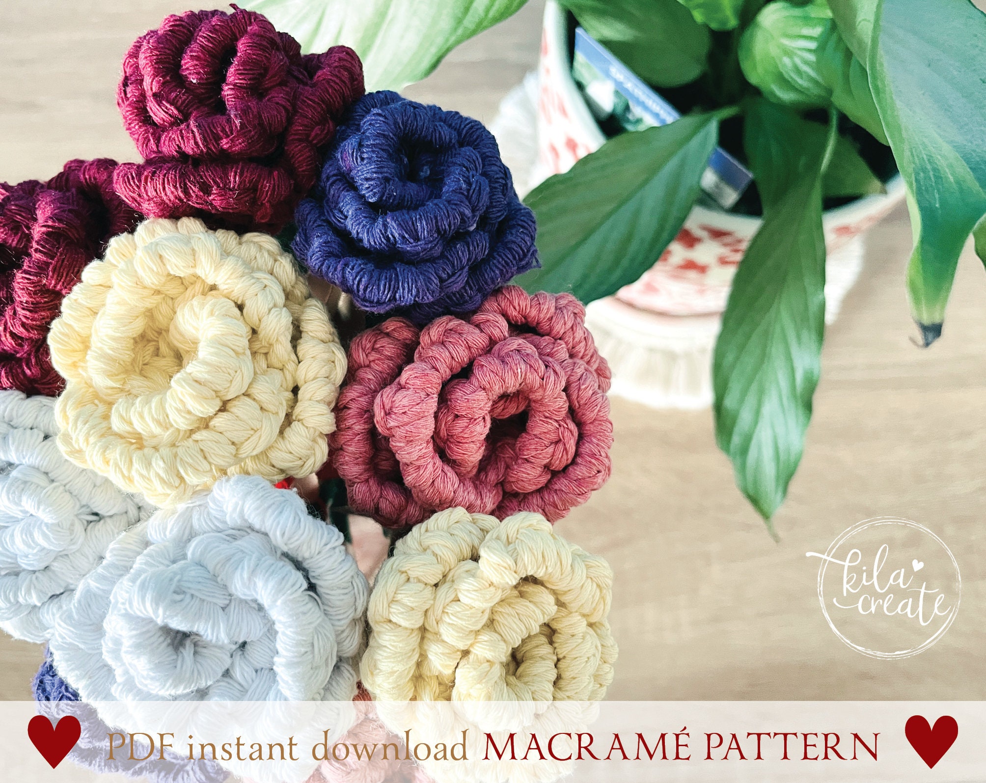 Macrame Long Stem Rose PDF Pattern Tutorial Instant Download Free ...