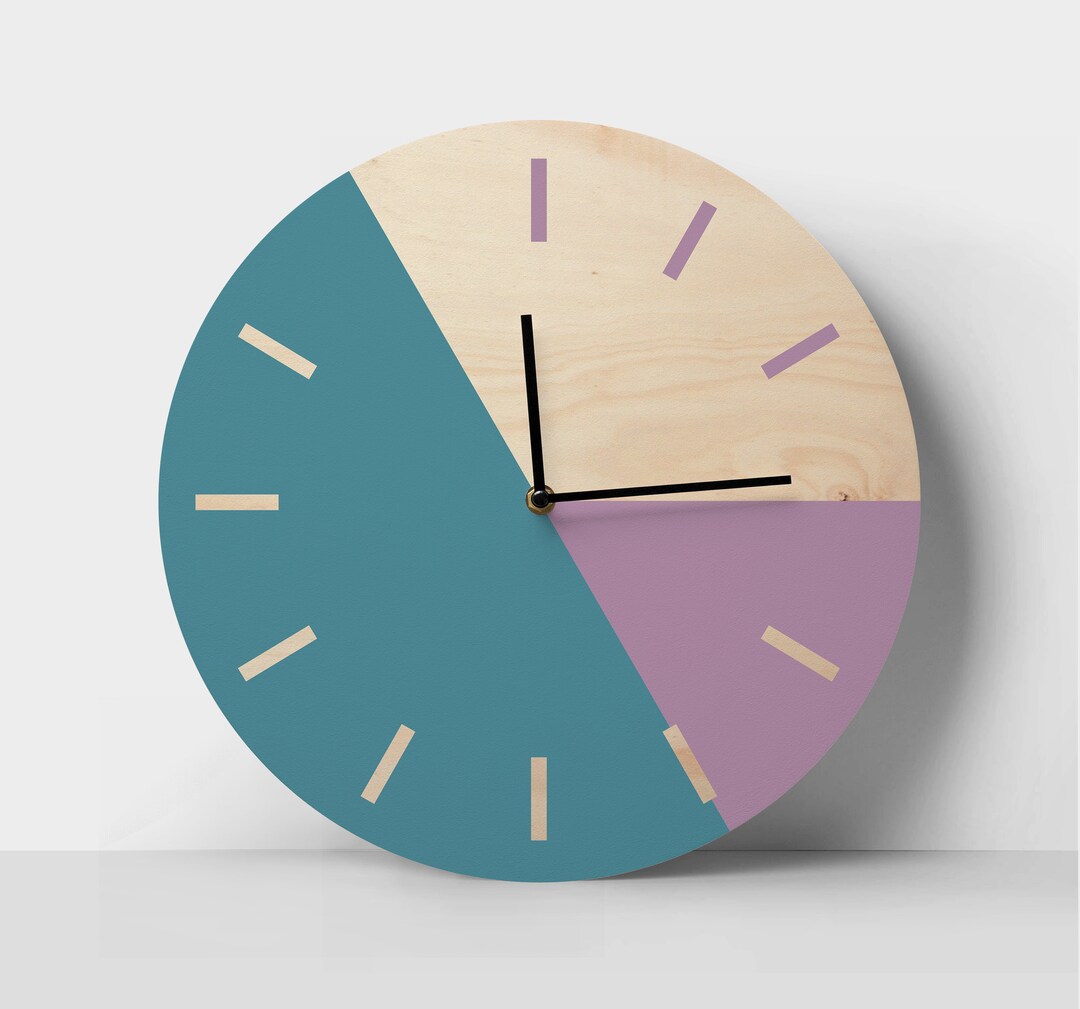 Minimalist Wall Clock Masculine Clock Teal and Purple Clock Geometric ...