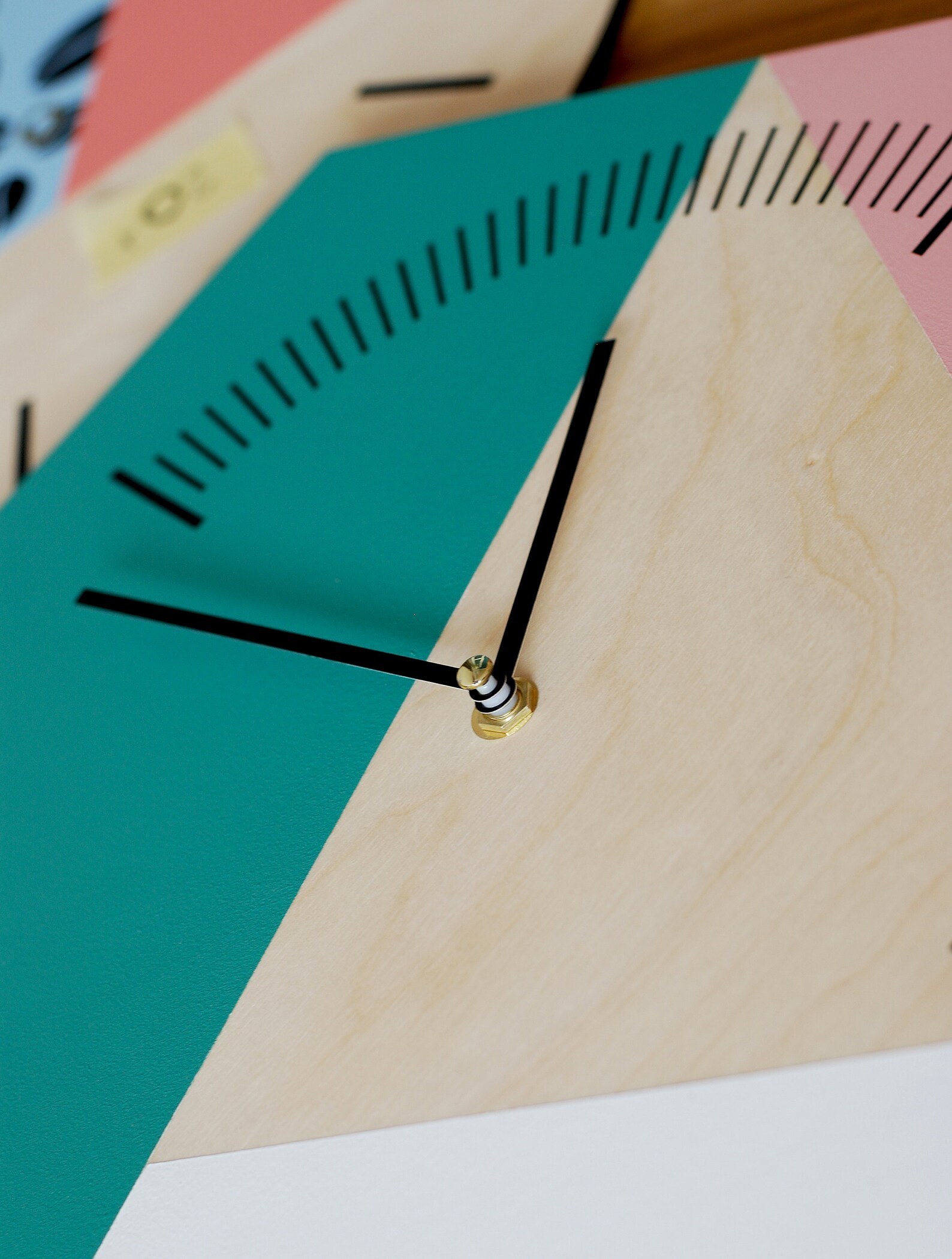 Geometric Wall Clock Hexagonal Woodwork Green Pink White Wall - Etsy