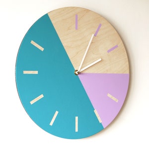 Minimalist wall clock Masculine Clock Teal and purple clock | Etsy