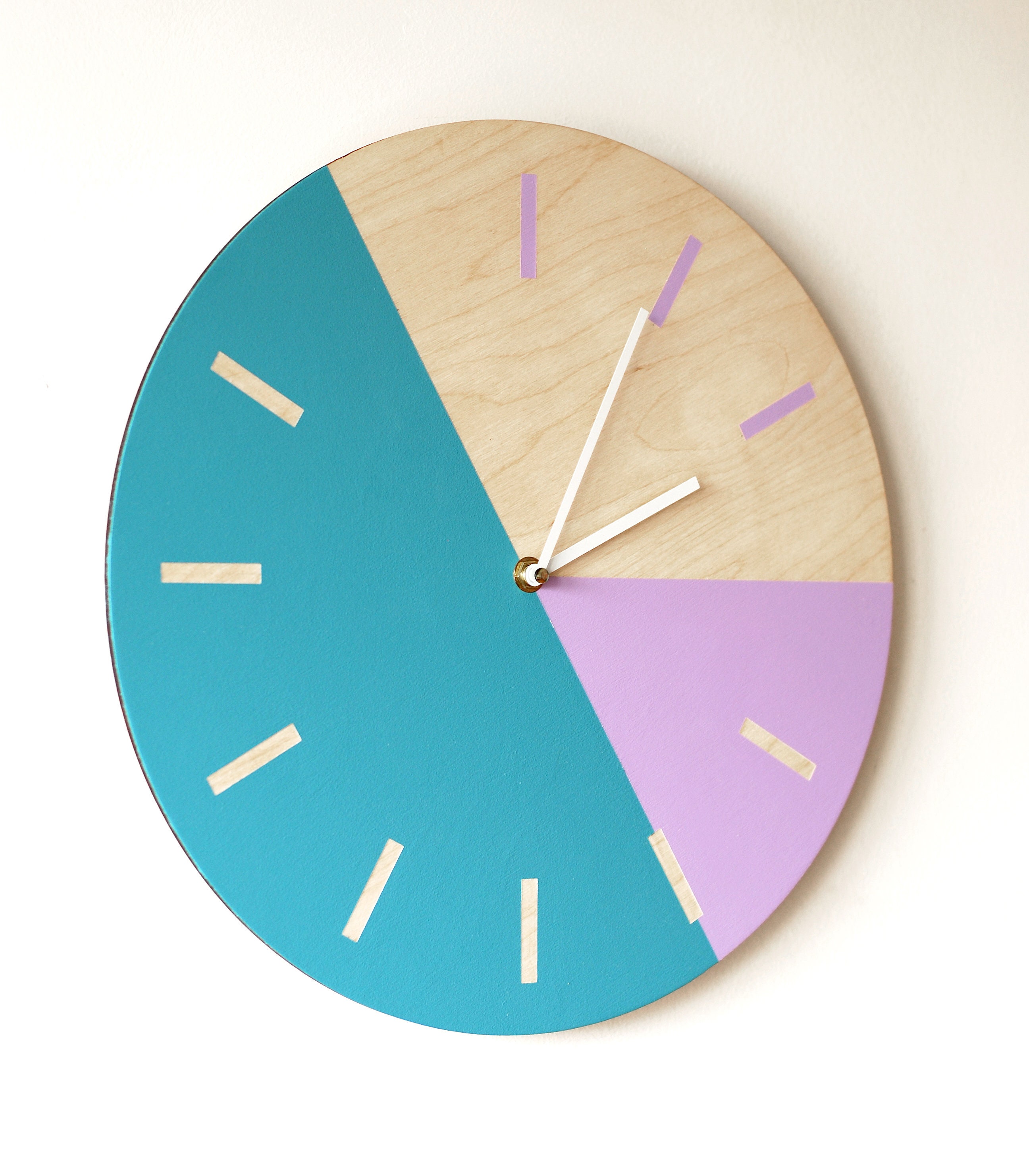Minimalist wall clock Masculine Clock Teal and purple clock | Etsy