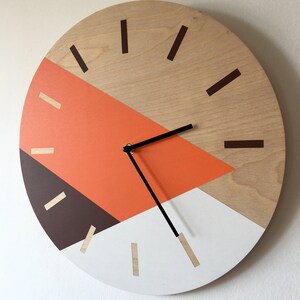 Minimalist Wall Clock Geometric Wall Decor Orange Brown White Colors ...